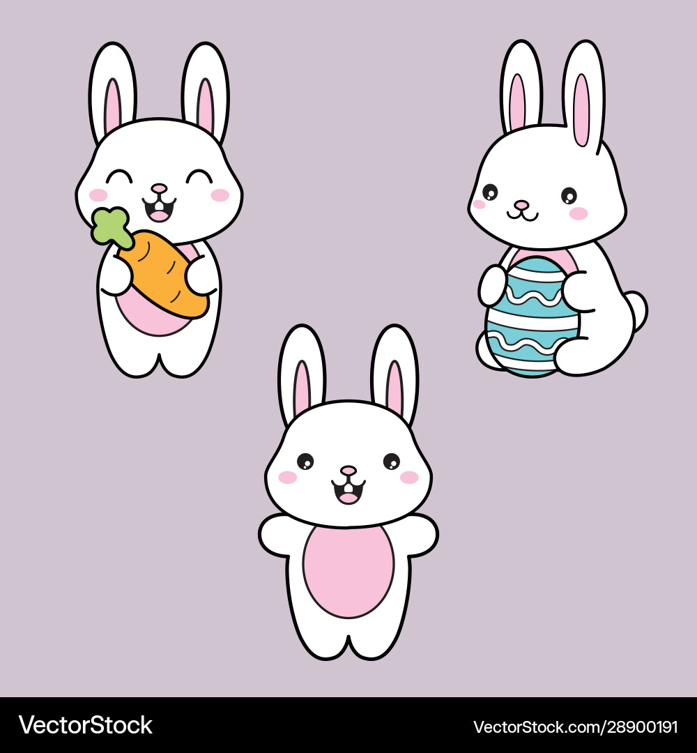 Set collection kawaii cute white bunny Royalty Free Vector