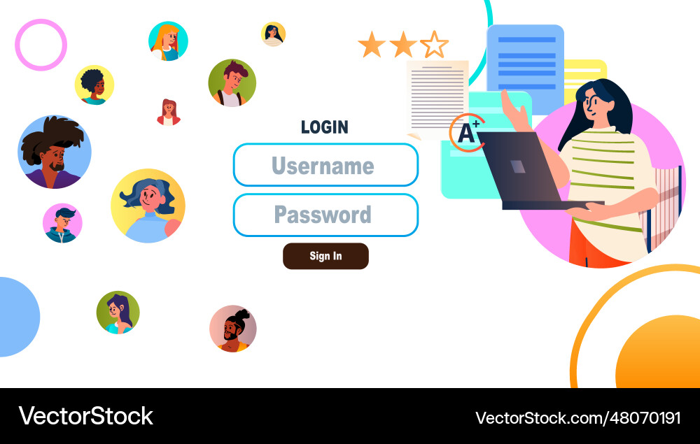 Students studying on internet course registration Vector Image
