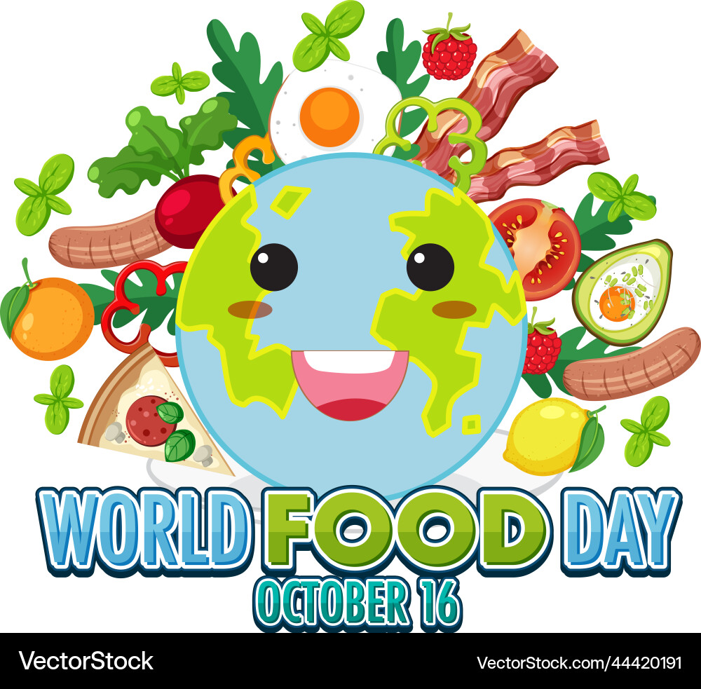 World food day text with food elements Royalty Free Vector