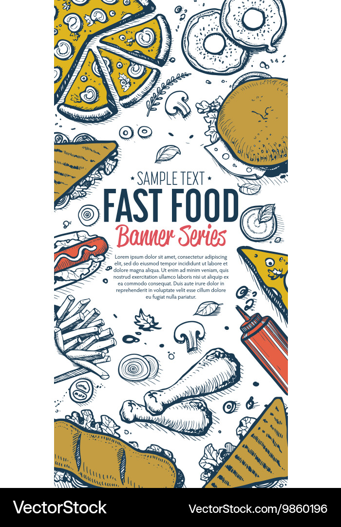 Fast food doodles vertical banner menu Royalty Free Vector