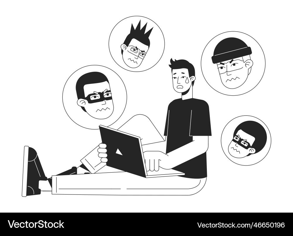 Online scams black and white concept spot Vector Image
