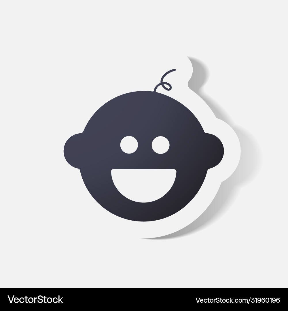 Paper clipped sticker baby face boy Royalty Free Vector