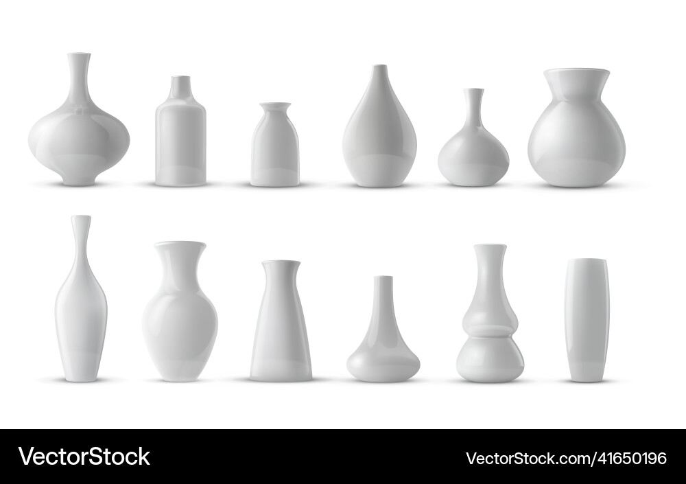 Realistic collection of white ceramic porcelain Vector Image