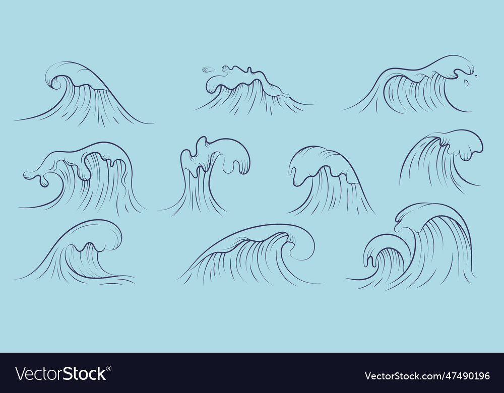 Sea waves collection Royalty Free Vector Image