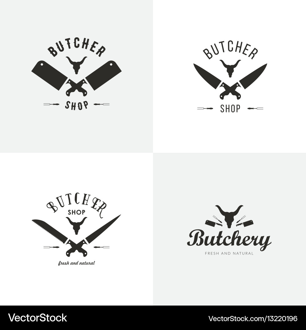 Set of butchery logo templates labels Royalty Free Vector