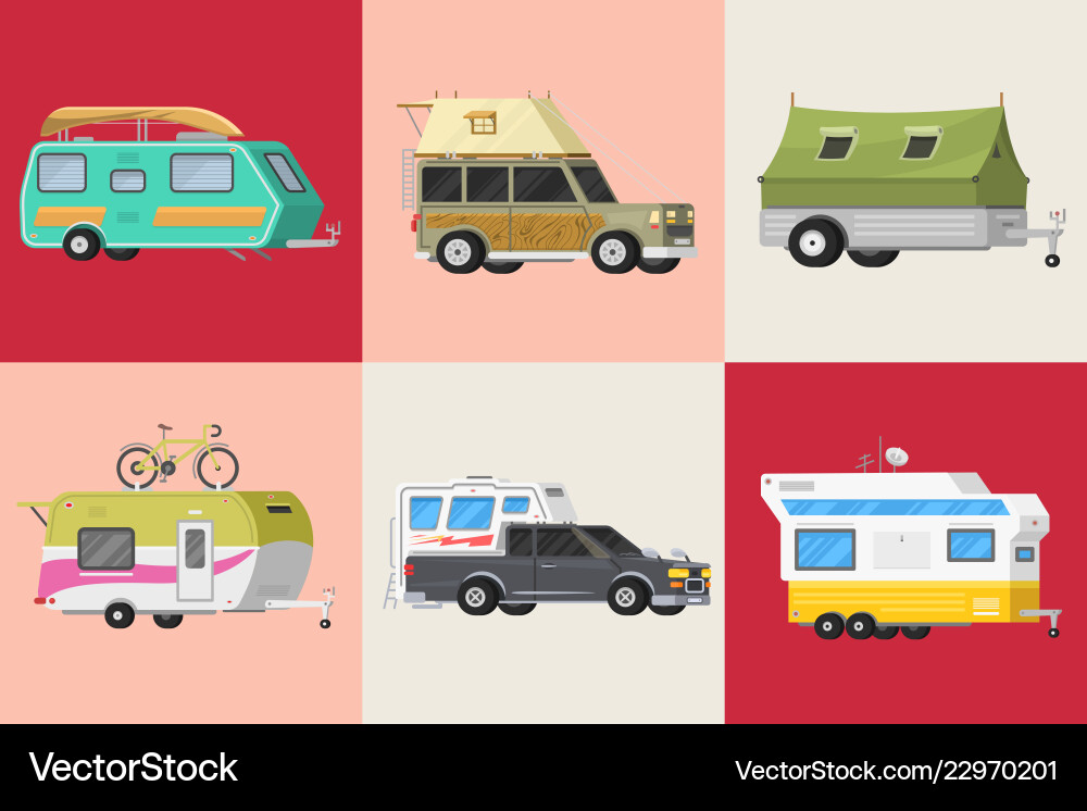A set trailers or family rv camping caravan Vector Image