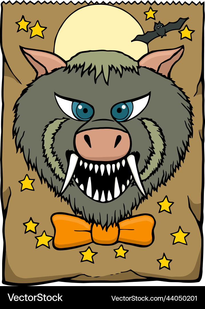 Cartoon warthog on brown paper bag Royalty Free Vector Image