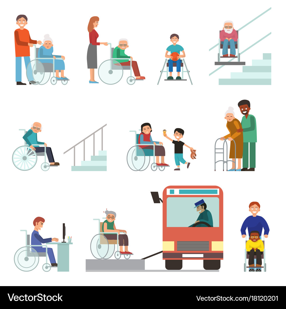 Disabled handicapped diverse people wheelchair Vector Image