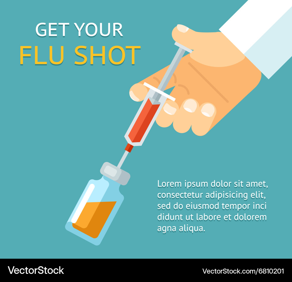 Get your flu shot Doctor hand with syringe Vector Image