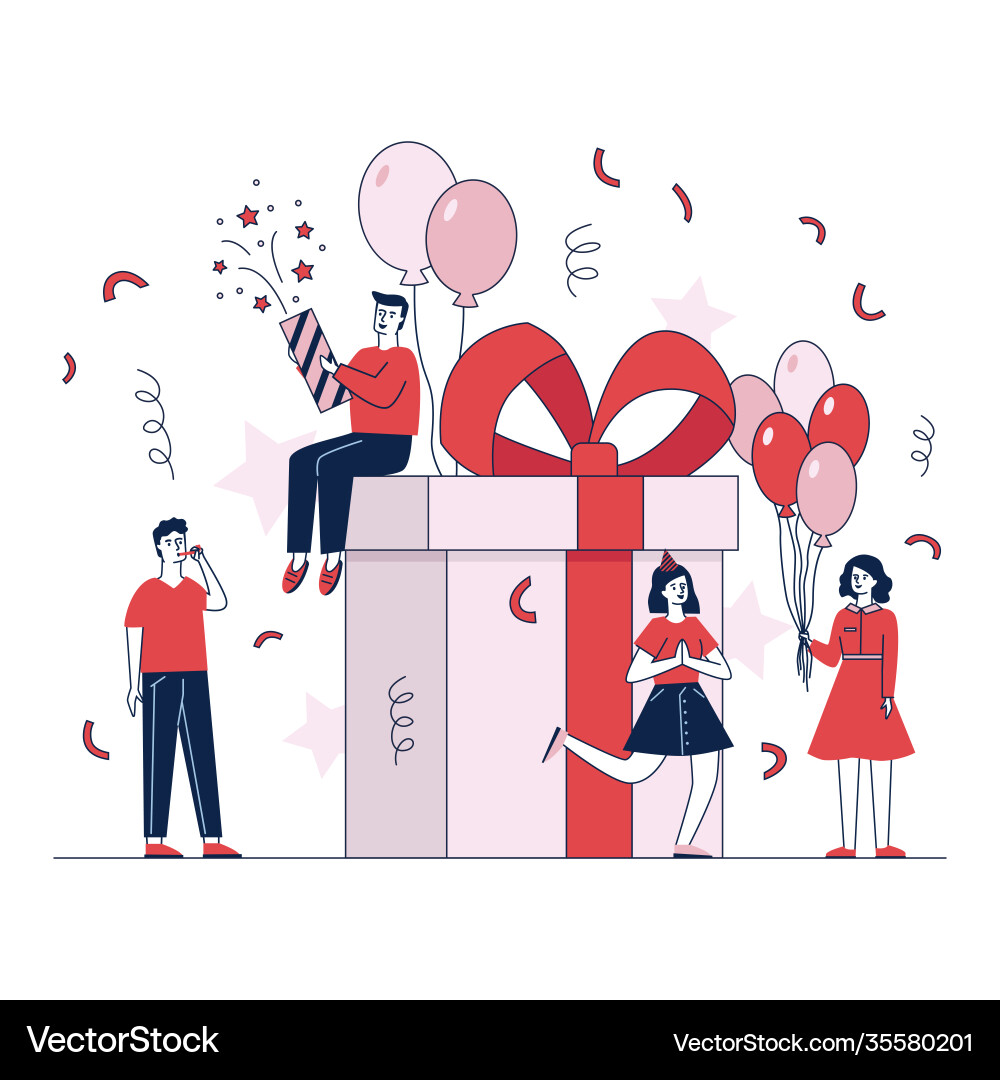 Happy people making gifts and presents Royalty Free Vector