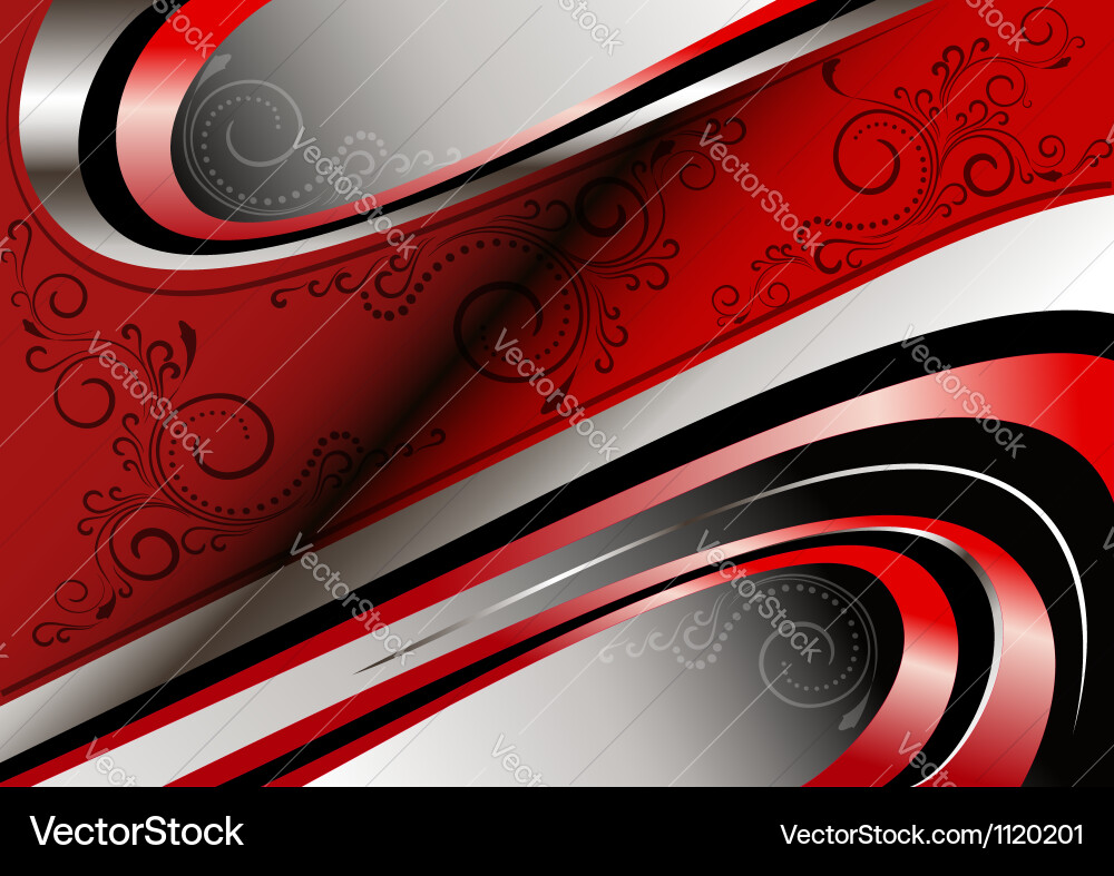 Red and silver curves and patterns on red wavy fra