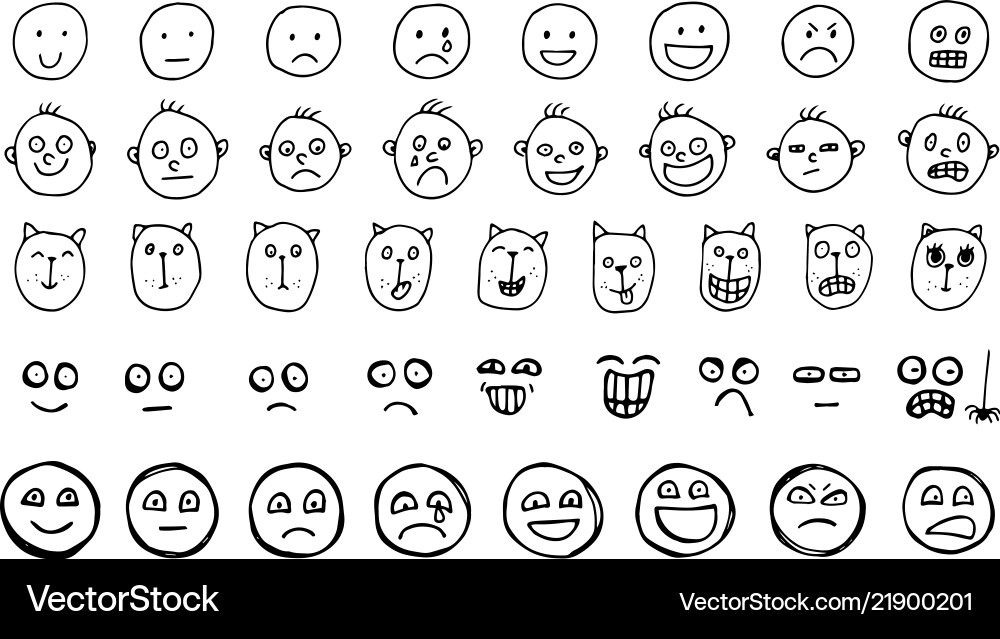 Set of hand drawn creative emoticons or sketched Vector Image