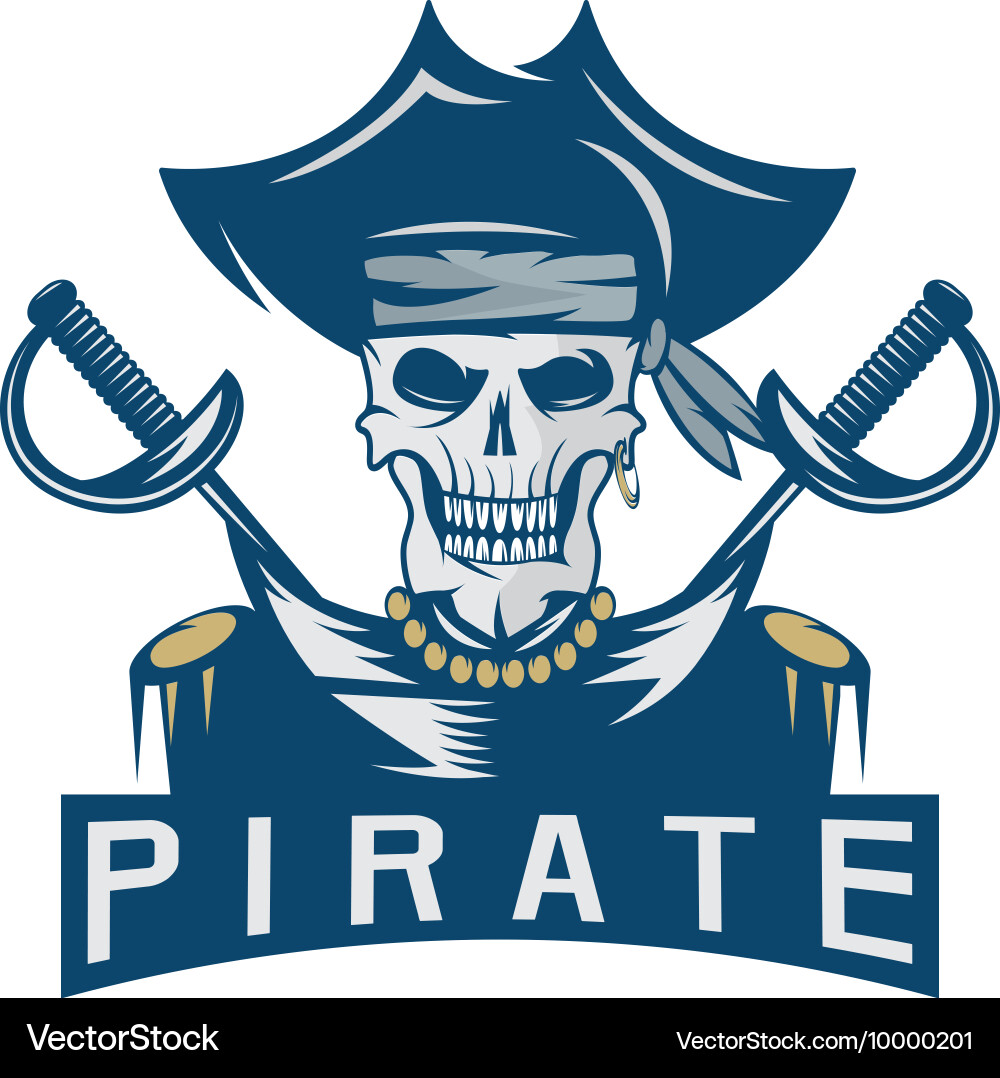Skull captain pirate in hat with swords design Vector Image