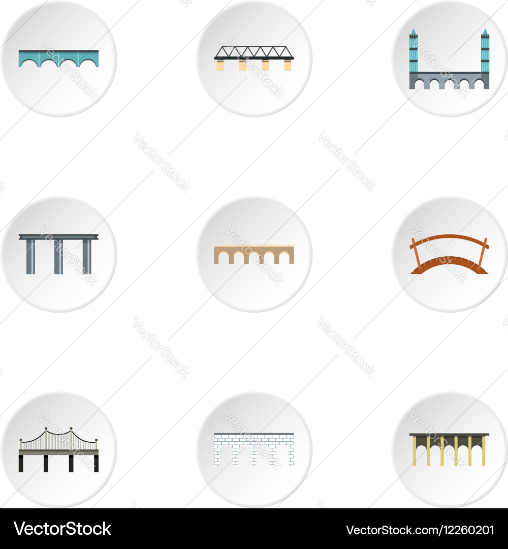 Types of bridges icons set flat style Royalty Free Vector