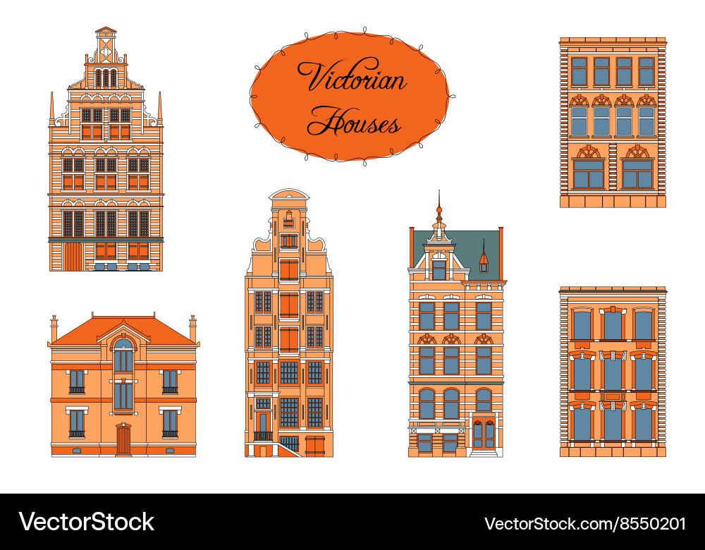 Victorian houses in color Royalty Free Vector Image