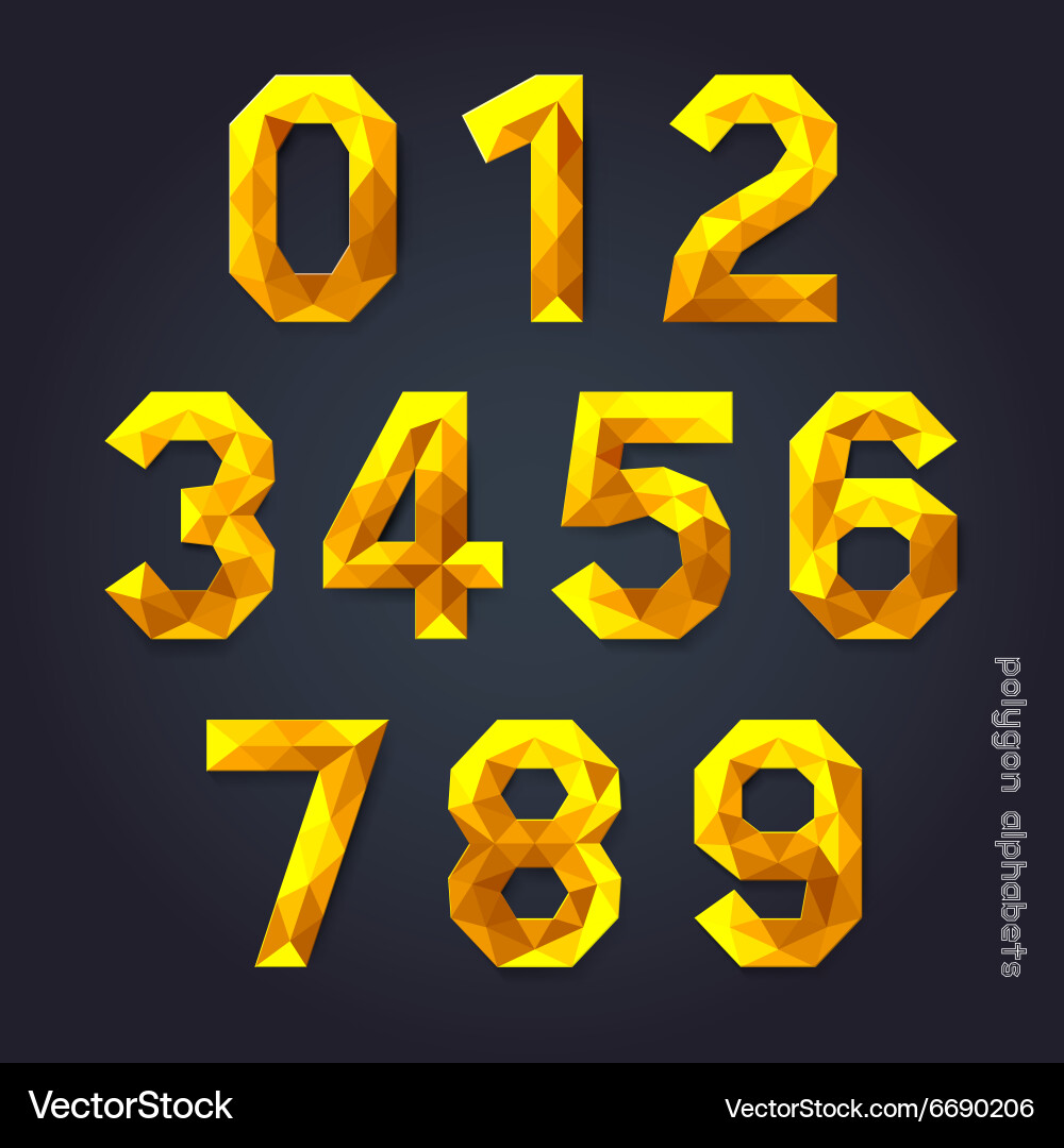 Alphabet number gold color polygon style Vector Image
