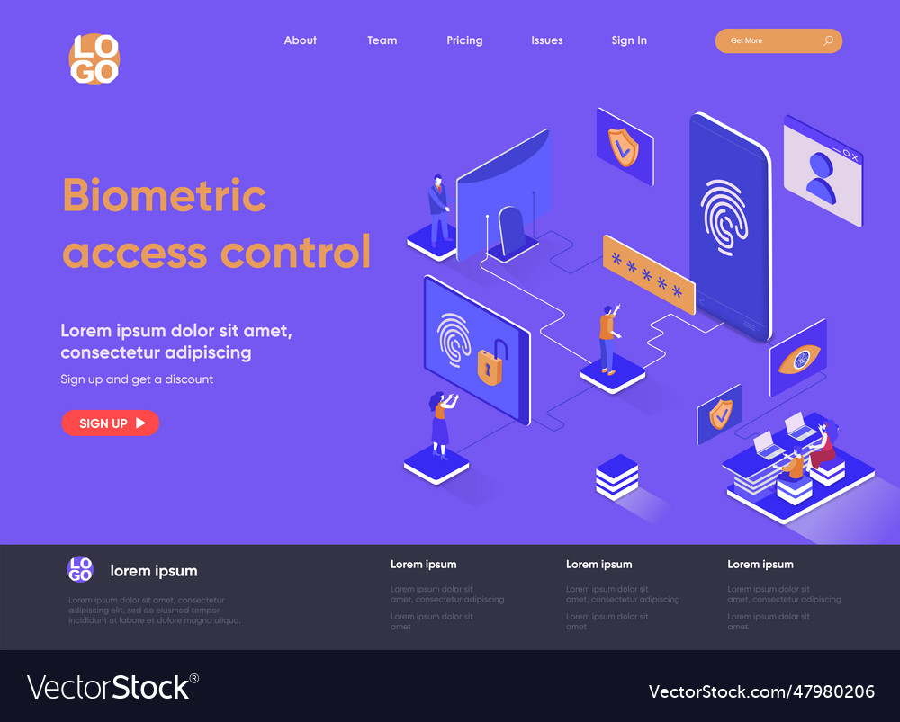 Biometric Access Control Isometric Landing Page Vector Image