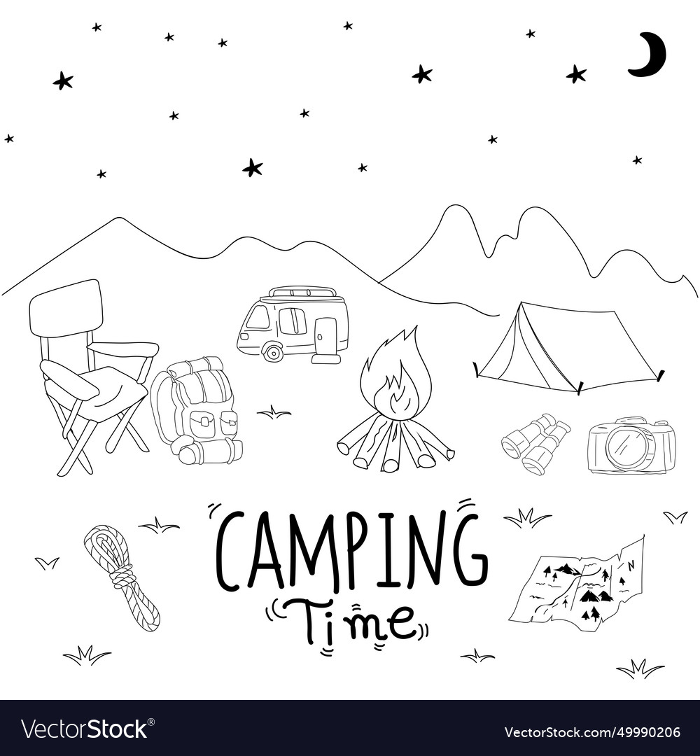 Camping hand drawn doodle Royalty Free Vector Image Camping hand drawn doodle Royalty Free Vector Image