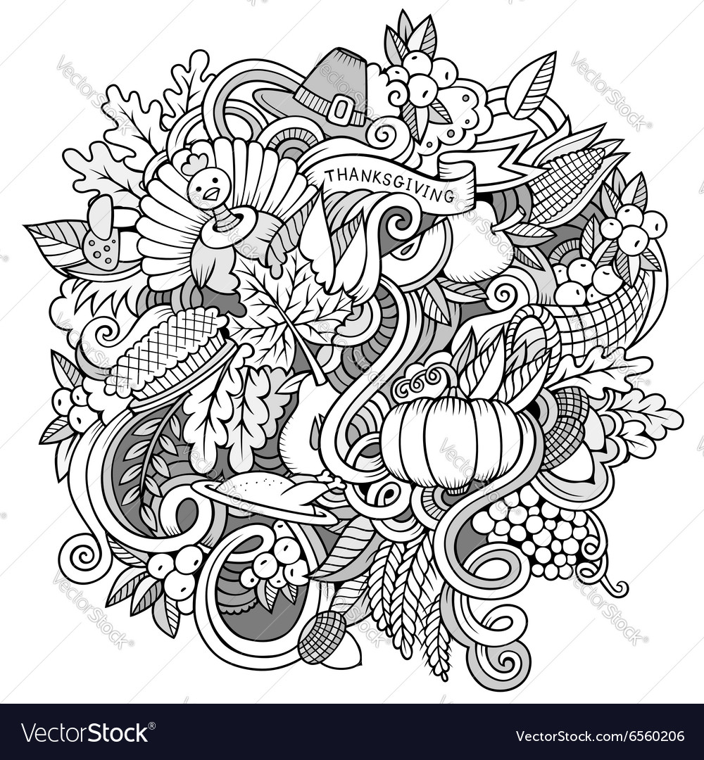 Cartoon hand-drawn doodle thanksgiving Royalty Free Vector