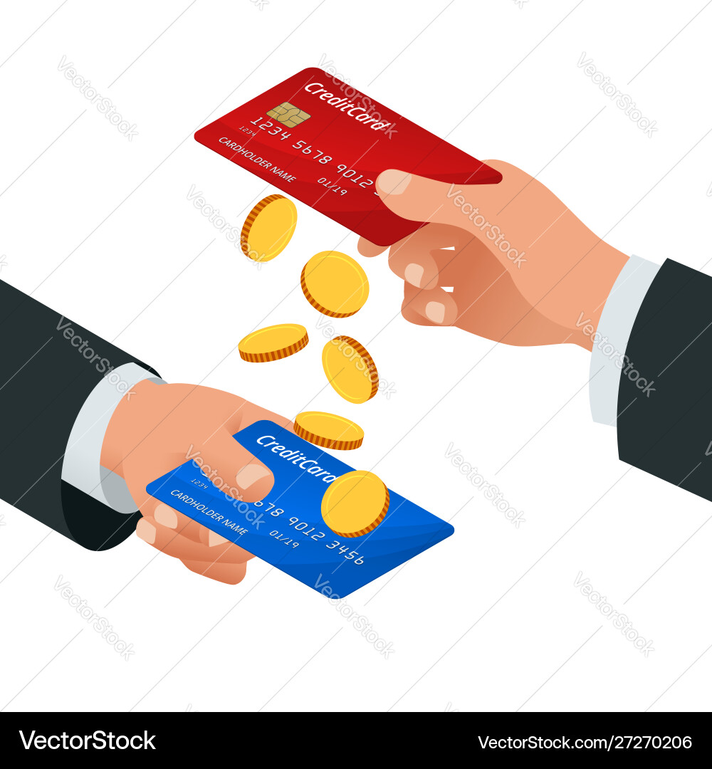 Isometric money transfer or online Royalty Free Vector Image