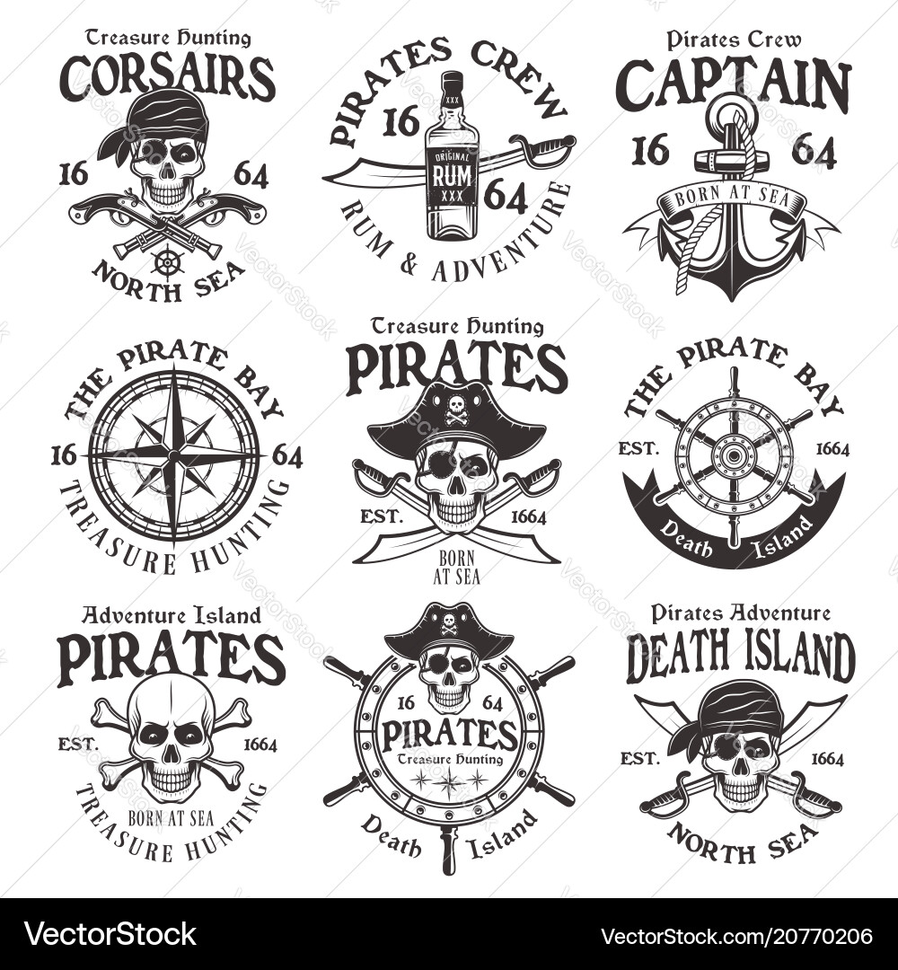 Pirates set of vintage emblems or badges Vector Image
