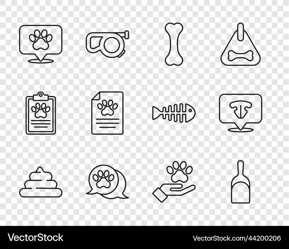 Set line shit dustpan dog bone paw print Vector Image