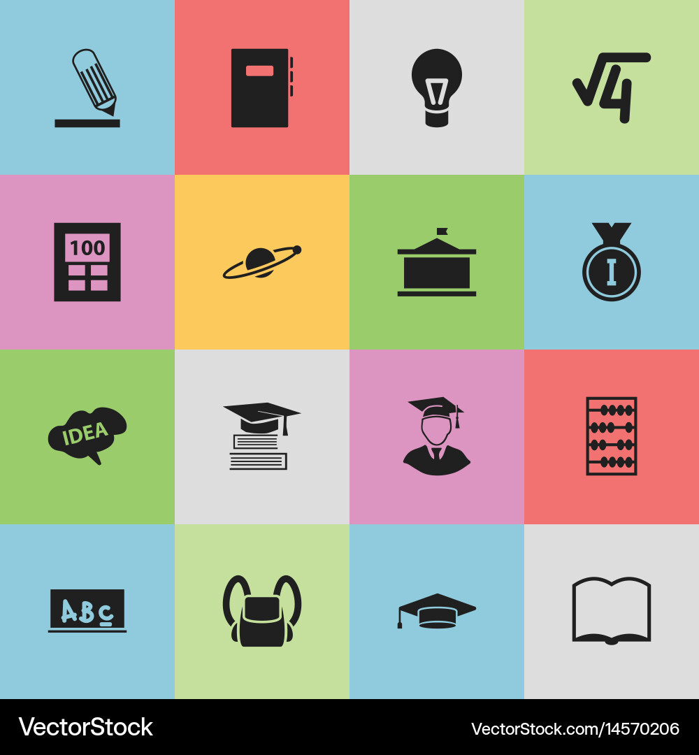 Set of 16 editable university icons includes Vector Image