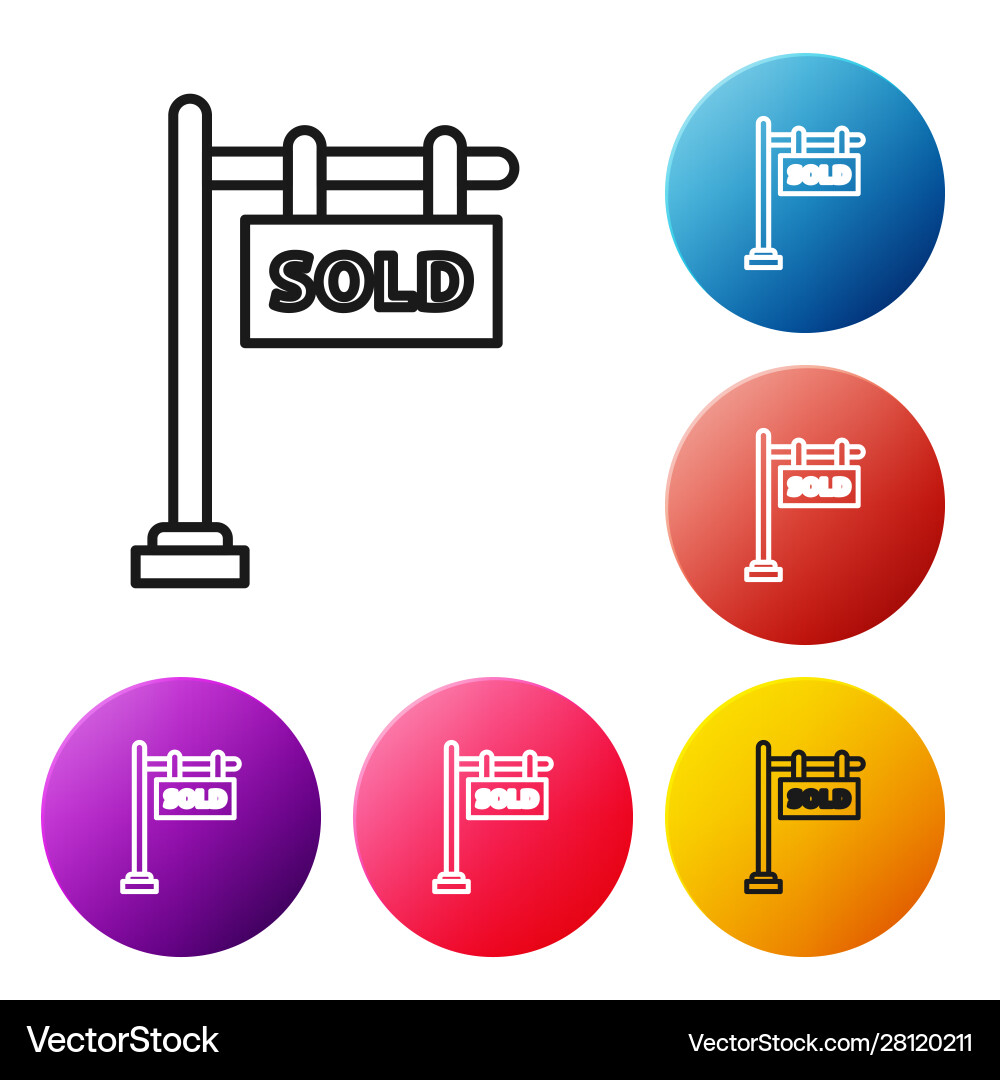 Black line hanging sign with text sold icon Vector Image