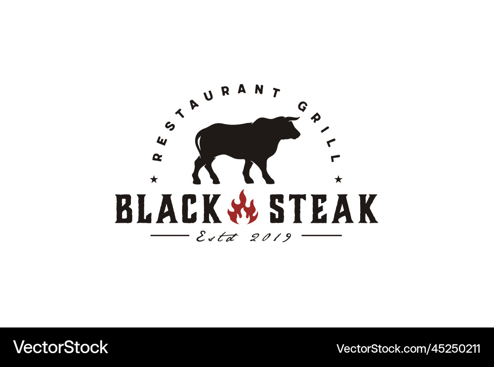 Bull angus buffalo fire flame steak bbq logo Vector Image