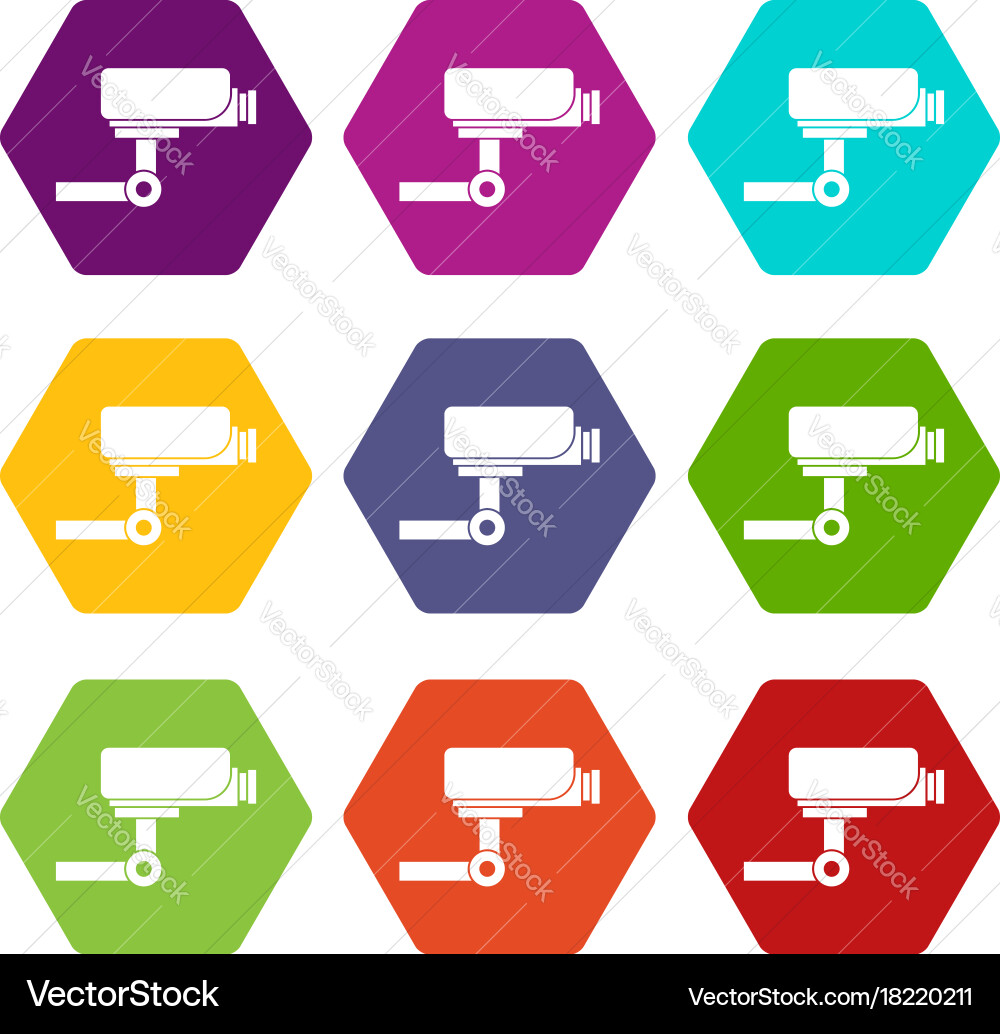Cctv camera icon set color hexahedron Royalty Free Vector