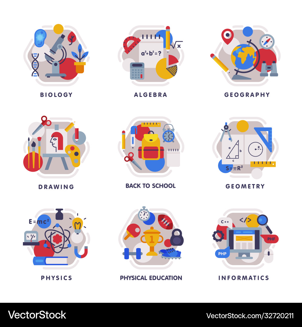 Collection school subjects icons education Vector Image