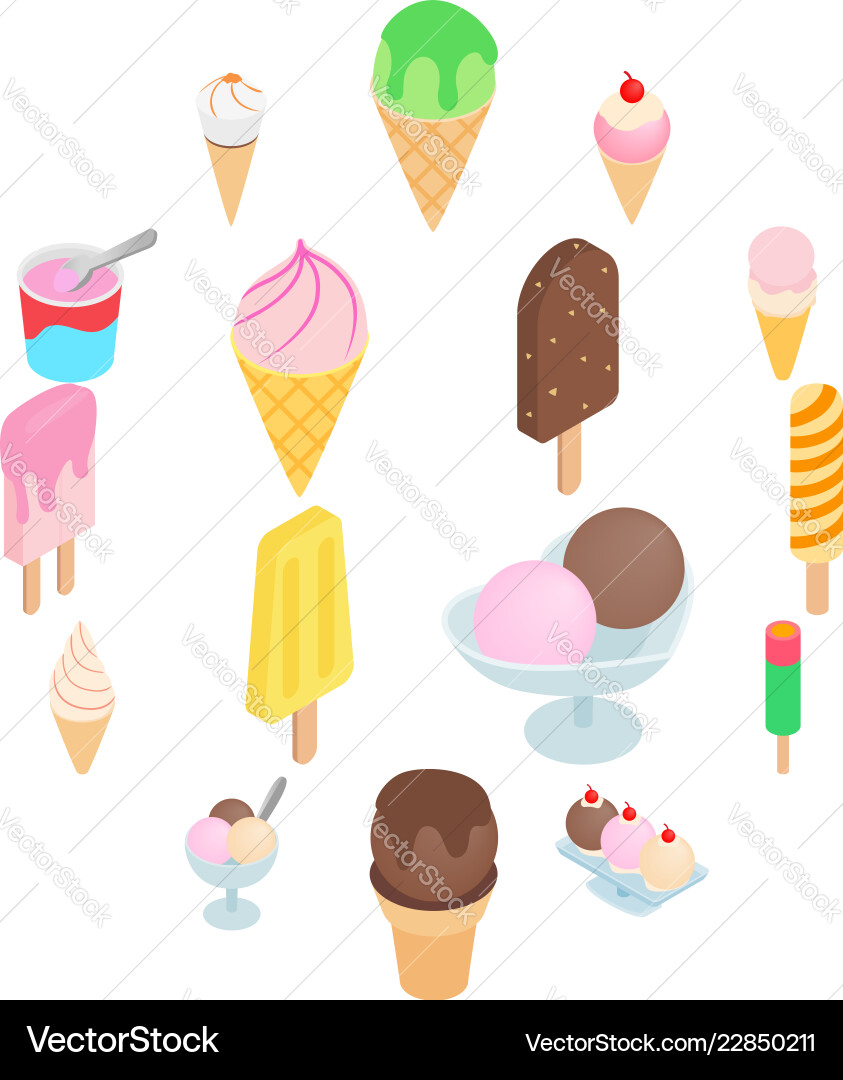 Ice cream icons set isometric 3d style Royalty Free Vector