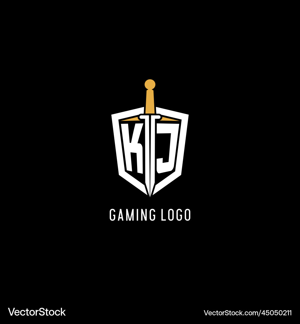 Letter kj logo with shield and sword design Vector Image