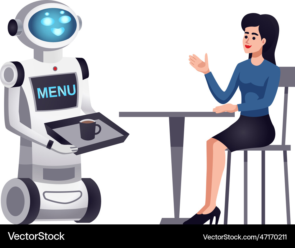 Robot as waiter composition Royalty Free Vector Image