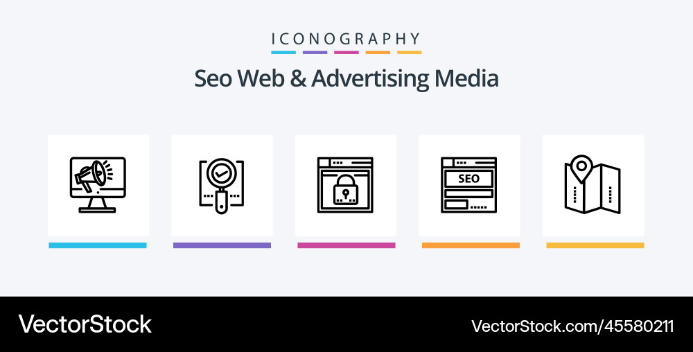 Seo web and advertising media line 5 icon pack Vector Image