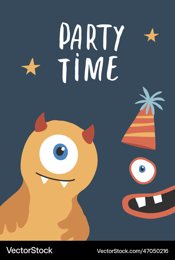 Cute monster birthday greeting card Royalty Free Vector