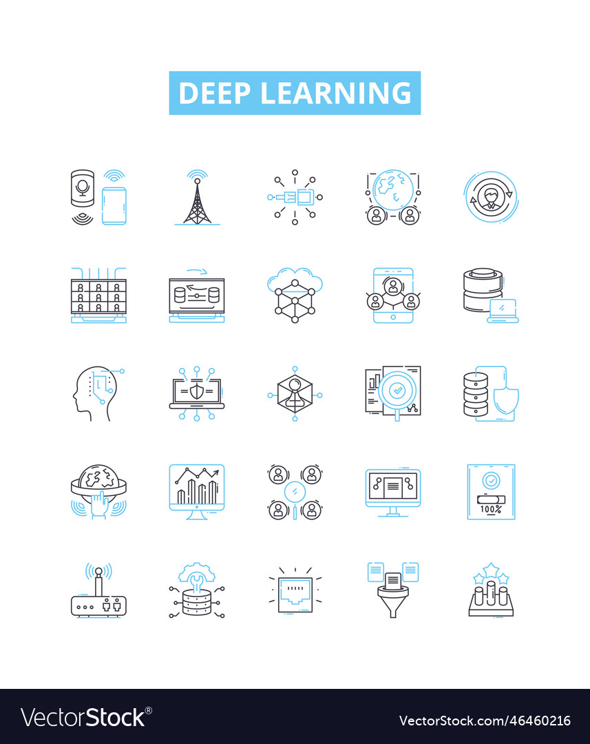 Deep learning line icons set Royalty Free Vector Image