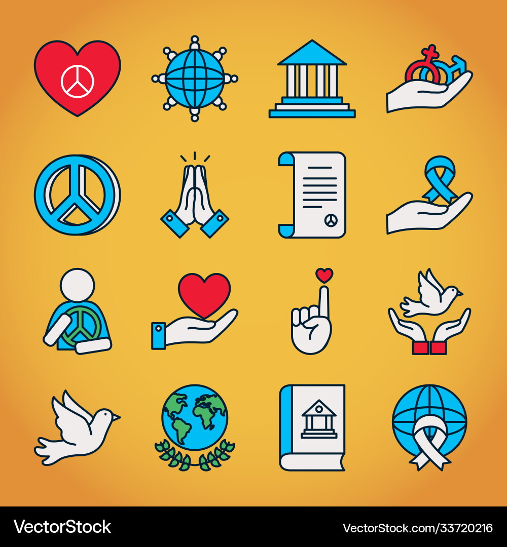 Hearts and human rights icon set line and fill Vector Image