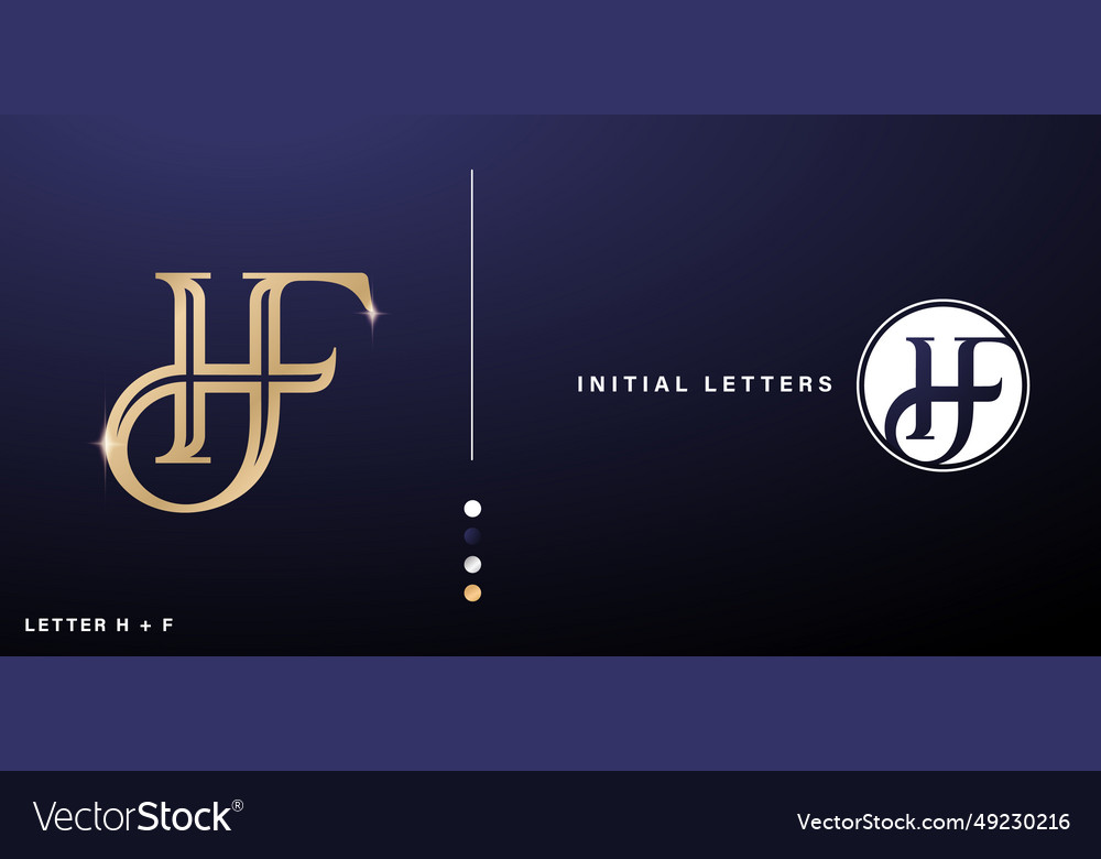 Initial letter hf logo design golden color Vector Image