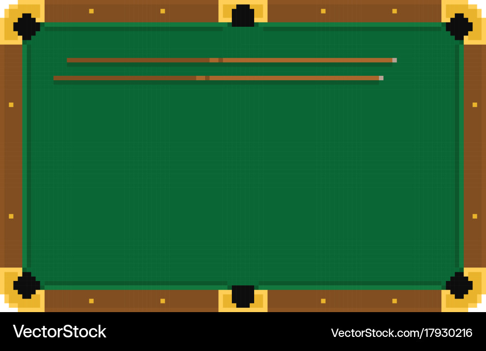 Pixel art green billiard table with cue on white Vector Image