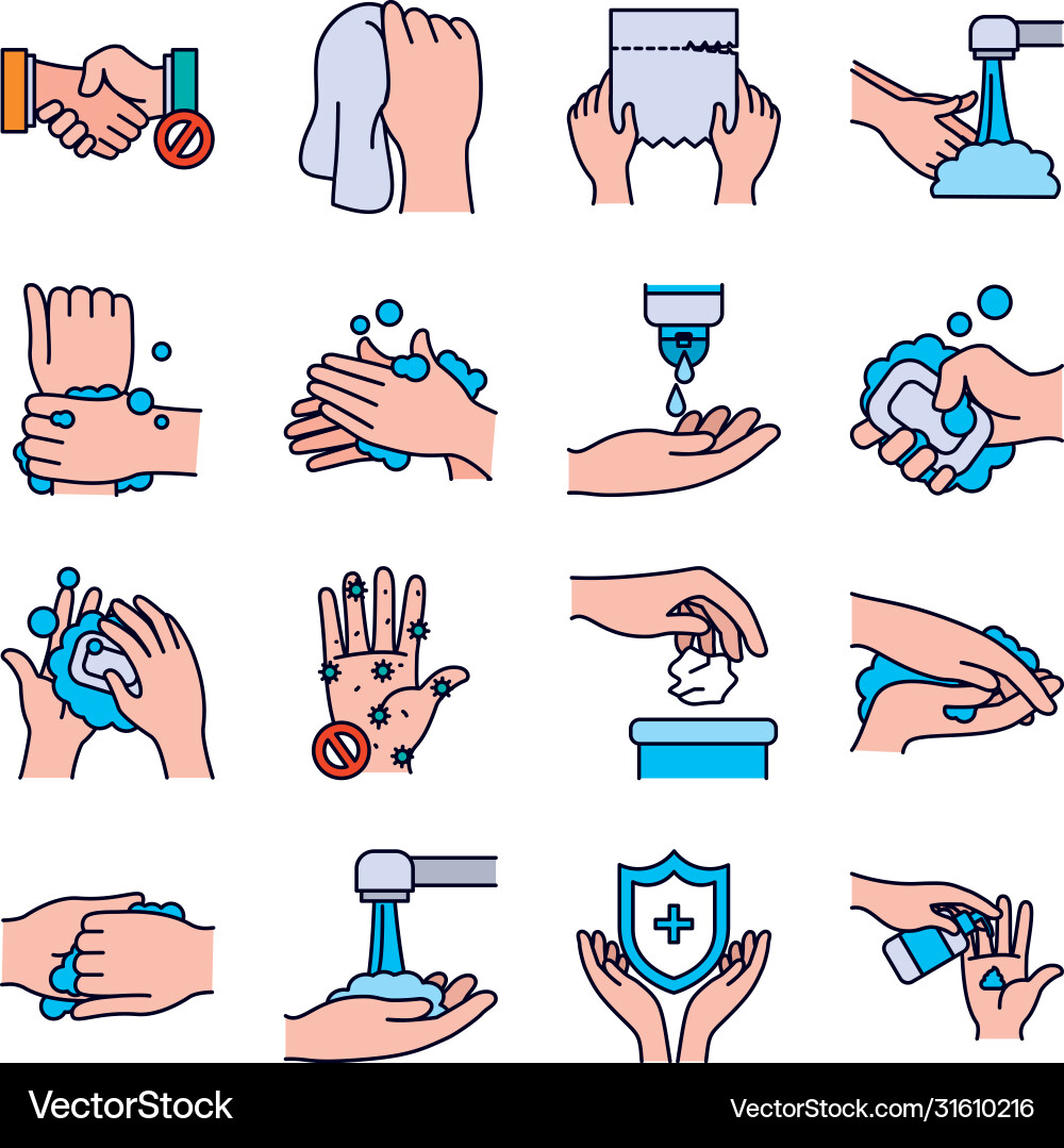 Soapy water and handswashing icon set line Vector Image
