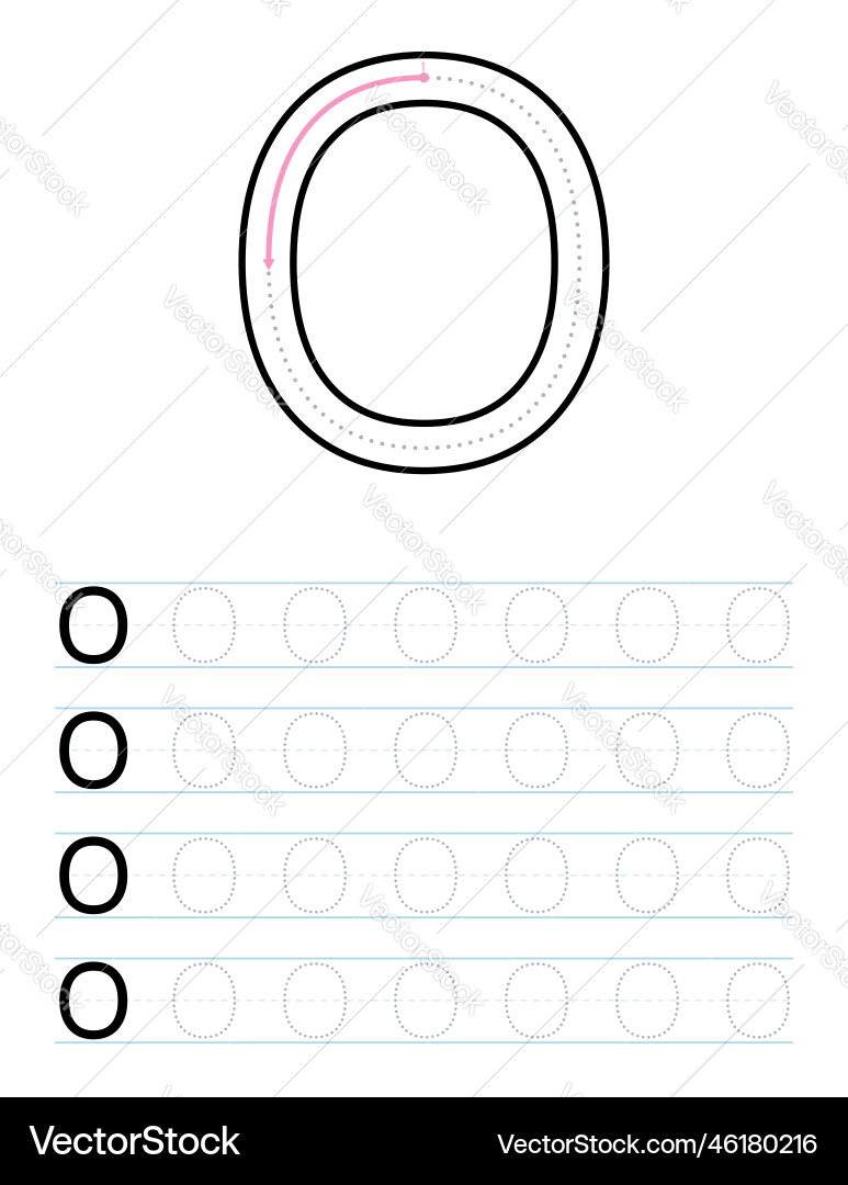Tracing uppercase letter o worksheet for kids Vector Image