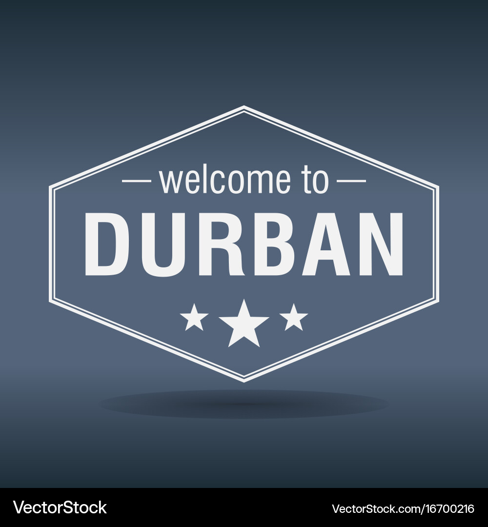 Welcome to durban hexagonal white vintage label Vector Image