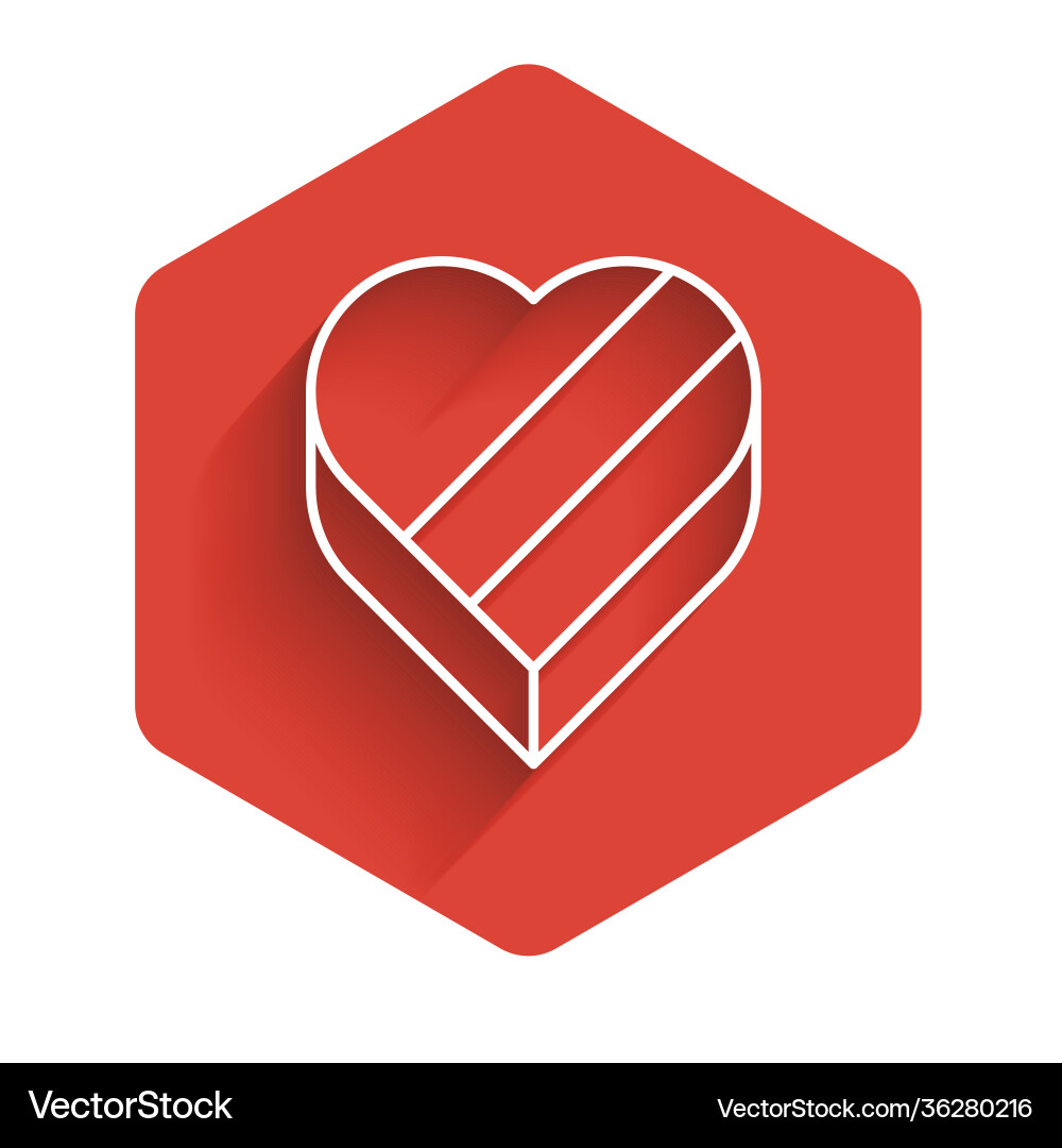 White line candy in heart shaped box and bow icon Vector Image