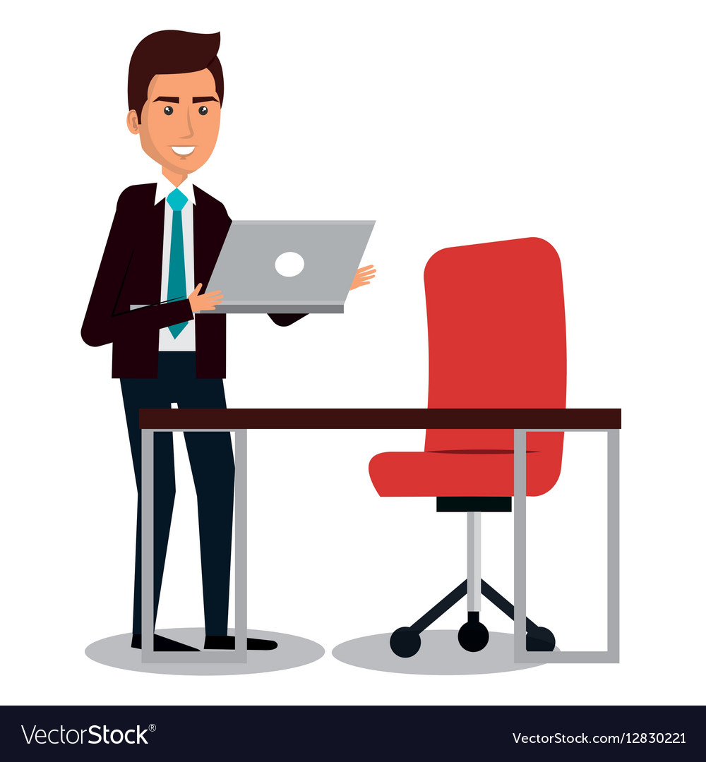Businessman working in computer Royalty Free Vector Image