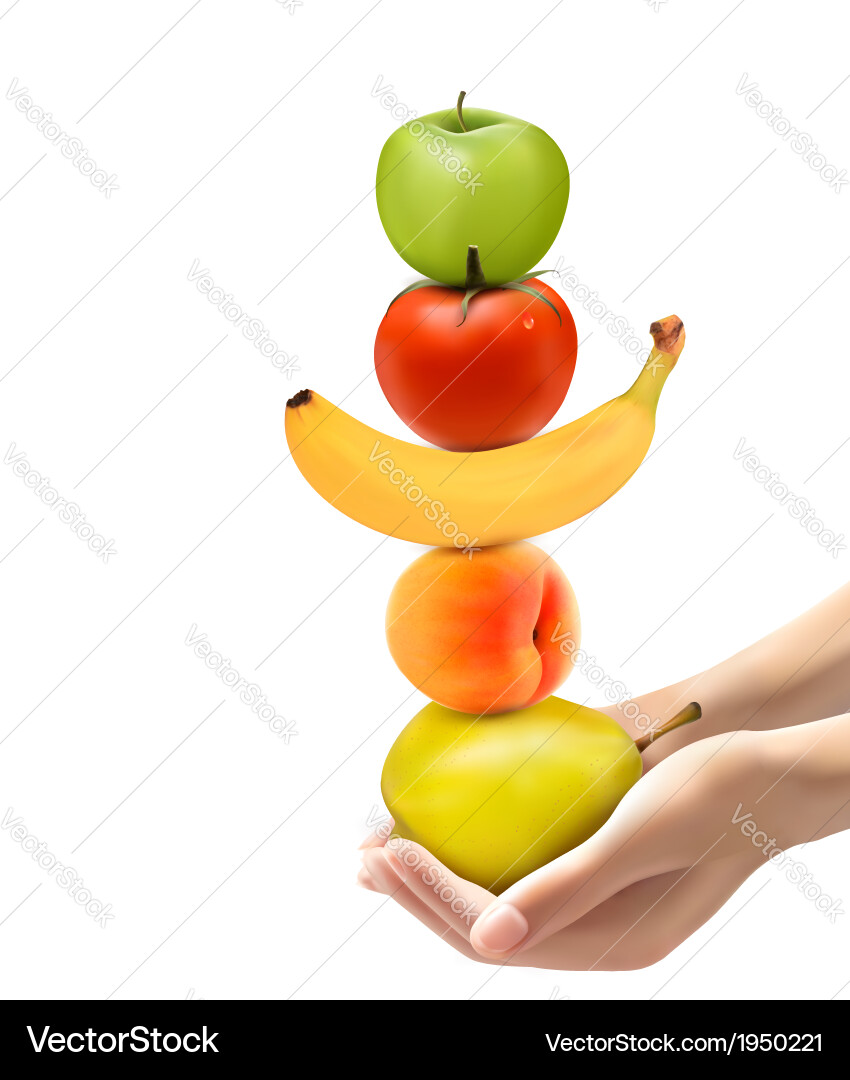Hands holding a pyramid of healthy fruit diet Vector Image