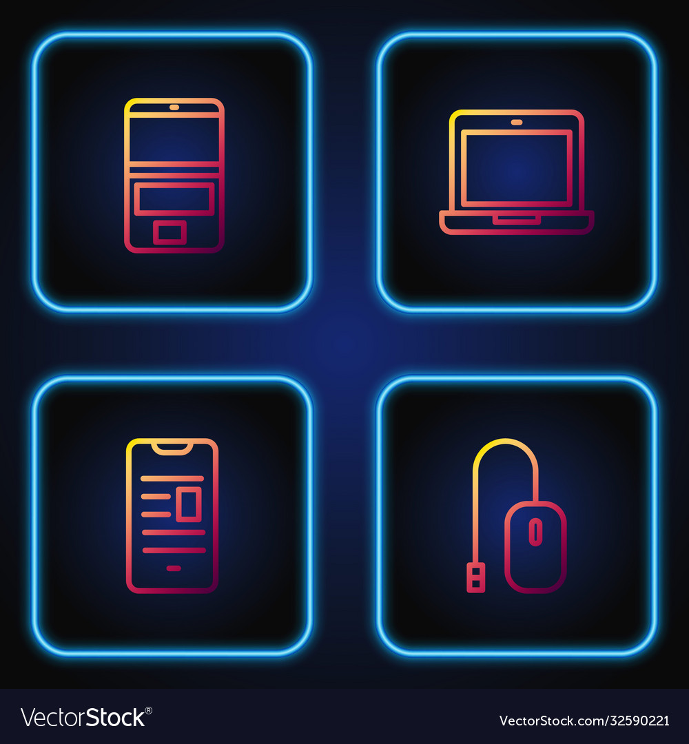 Set line computer mouse online book on mobile Vector Image