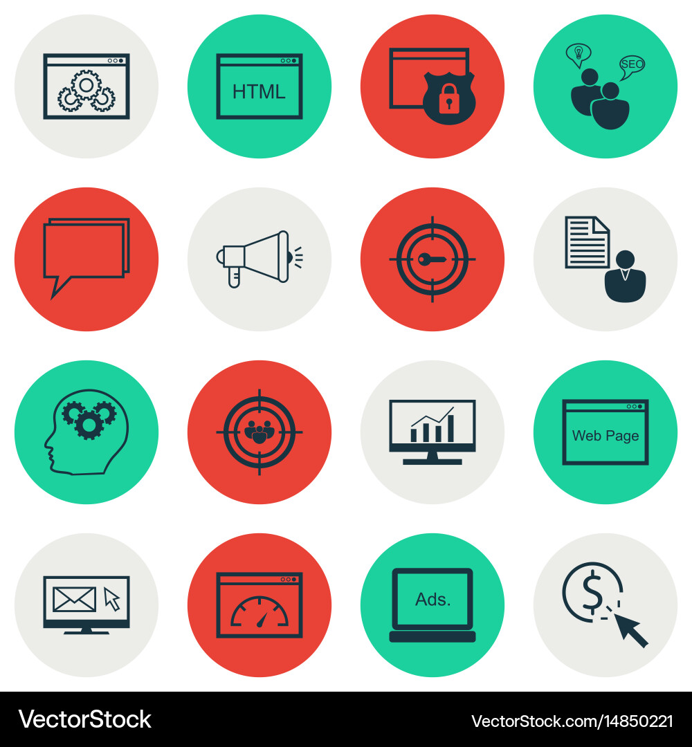 Set of 16 advertising icons includes website Vector Image