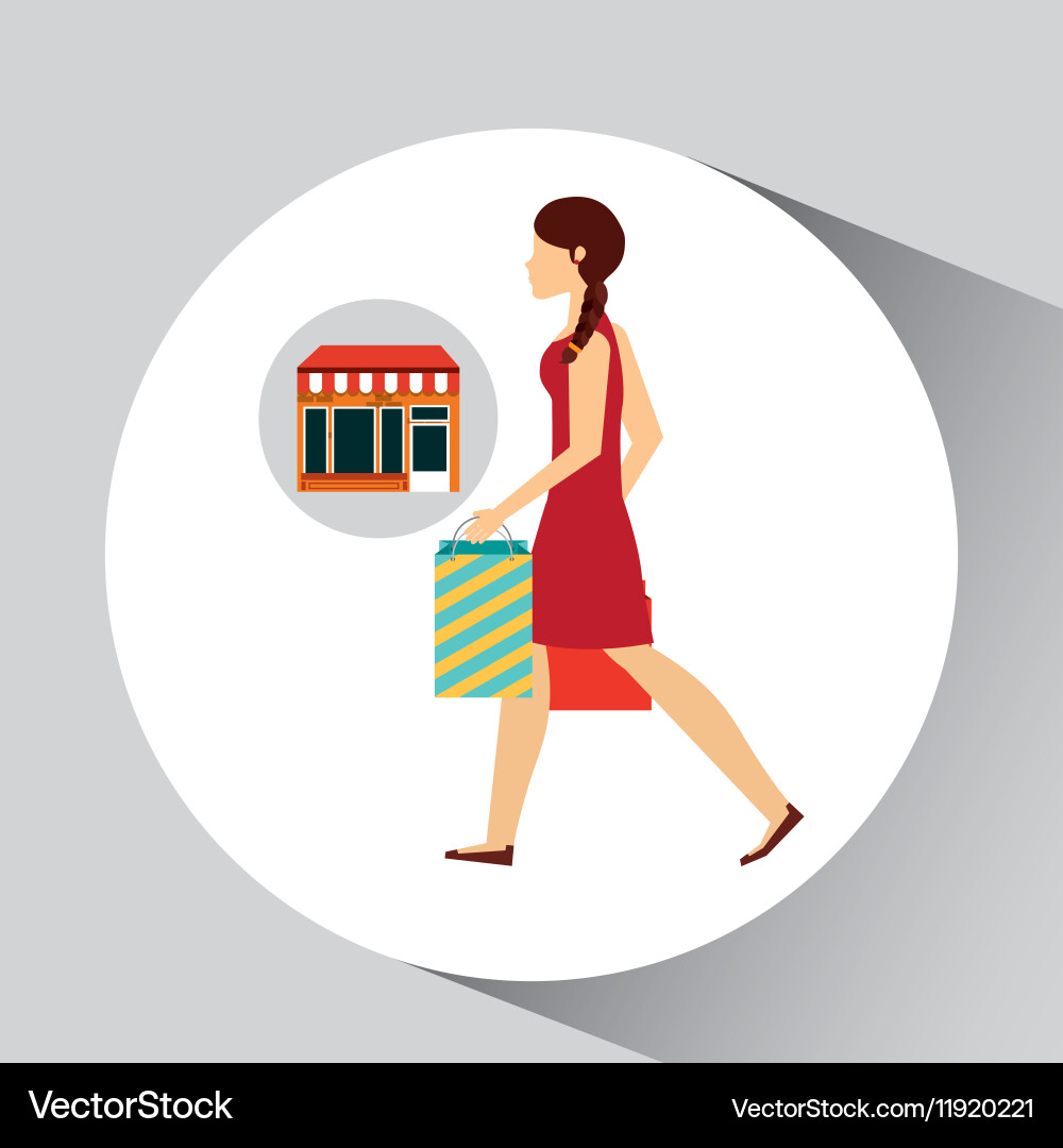 Woman walking bag shopping store Royalty Free Vector Image