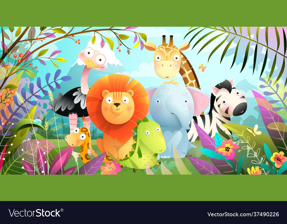 Baanimals in african jungle forest landscape Vector Image